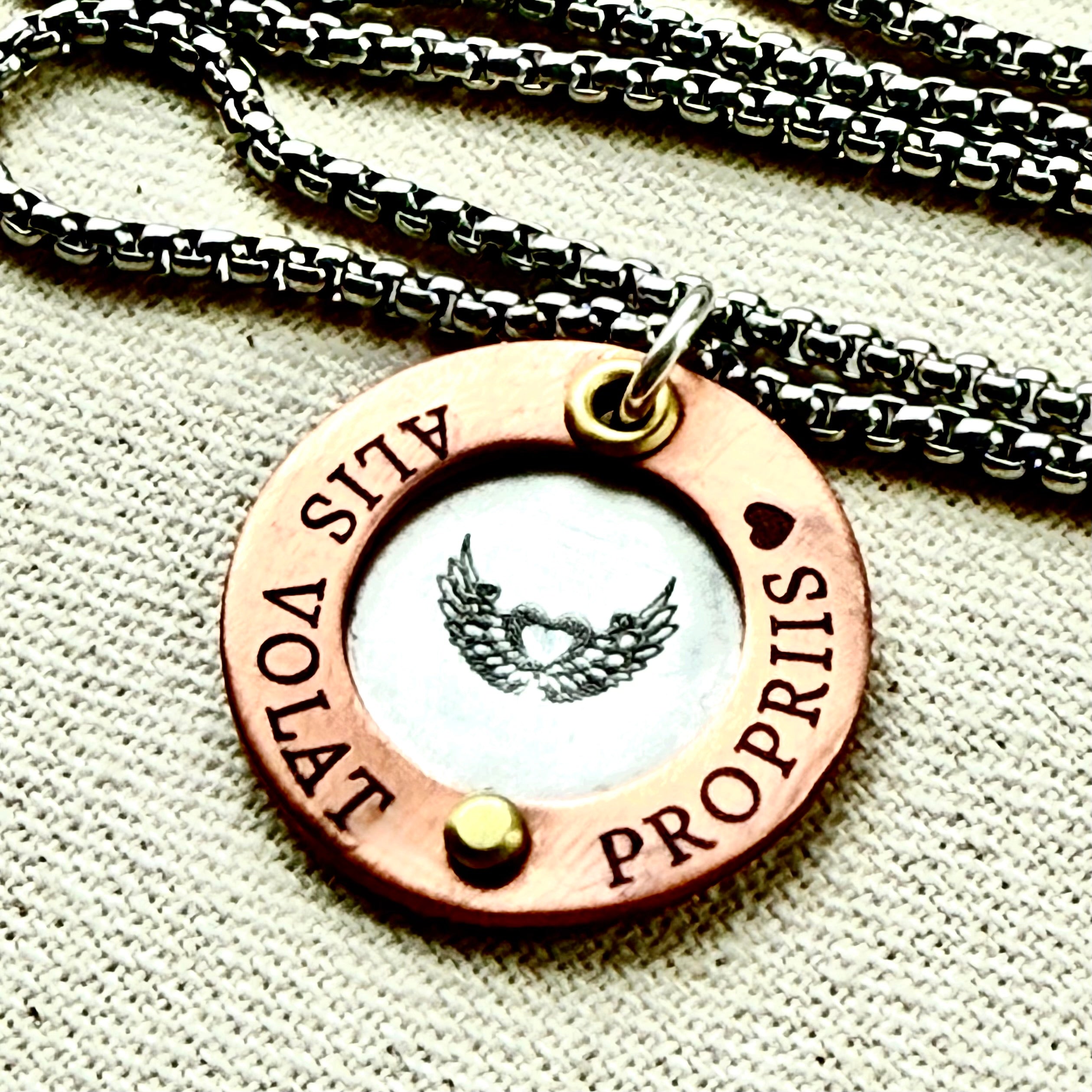 Alis Volat Propriis Necklace - Sterling Silver and Copper- Latin Phras ...